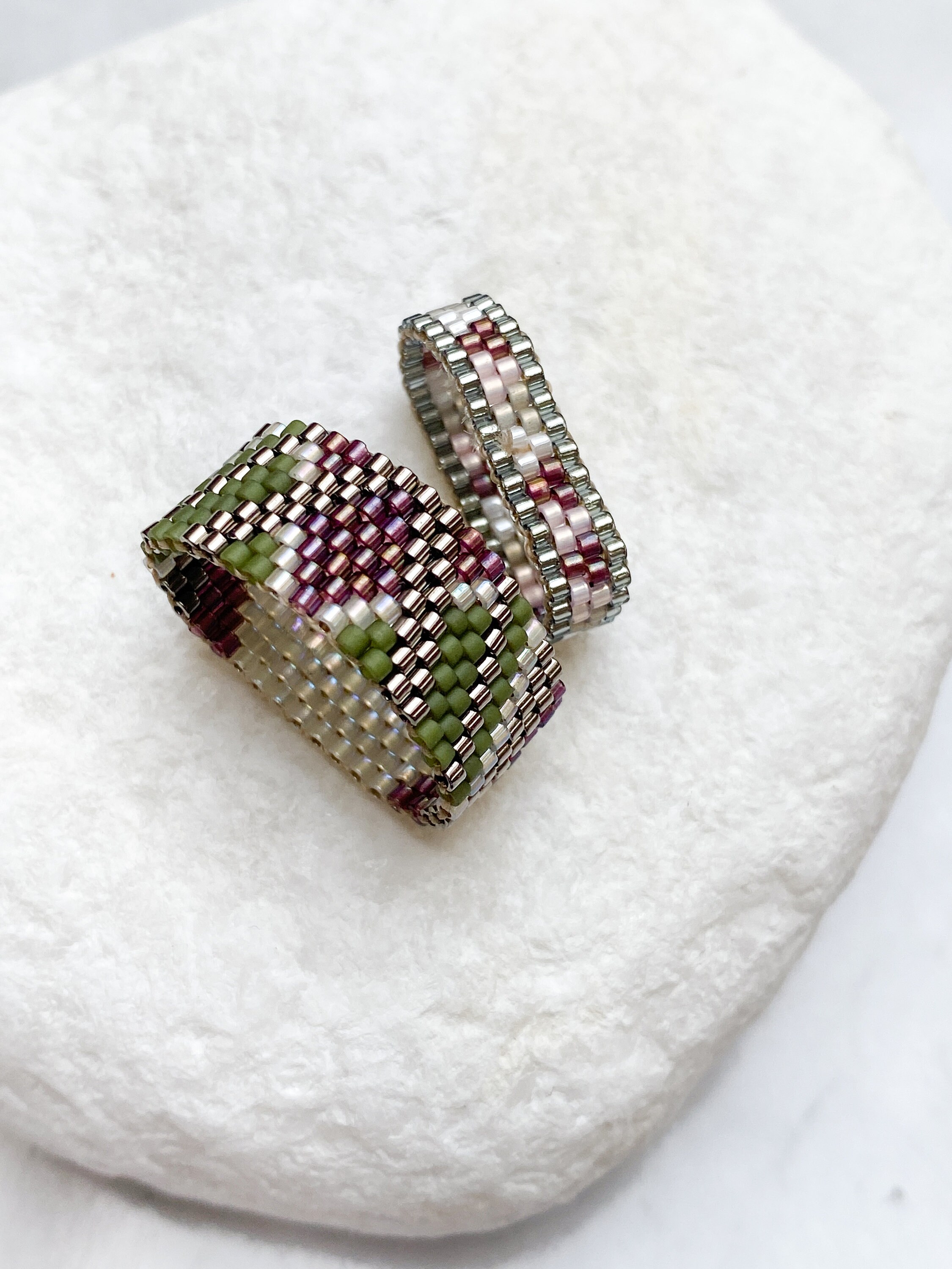 Stackable Rings Set, Handmade Unique Beaded Ring, Wide Simple Geometric ...