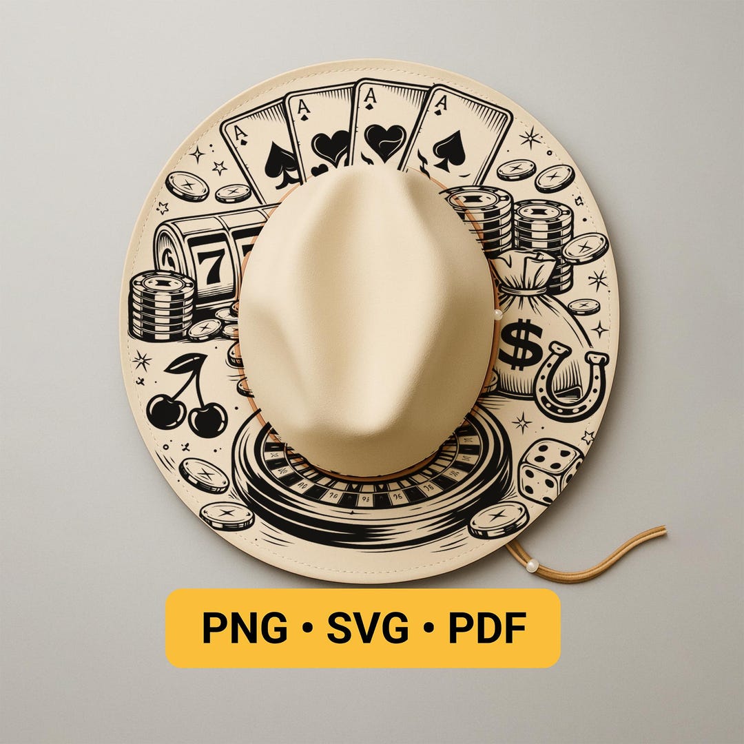 Hat Laser Engraving Design, Cowboy Playing Cards Hat Burning Traceable ...