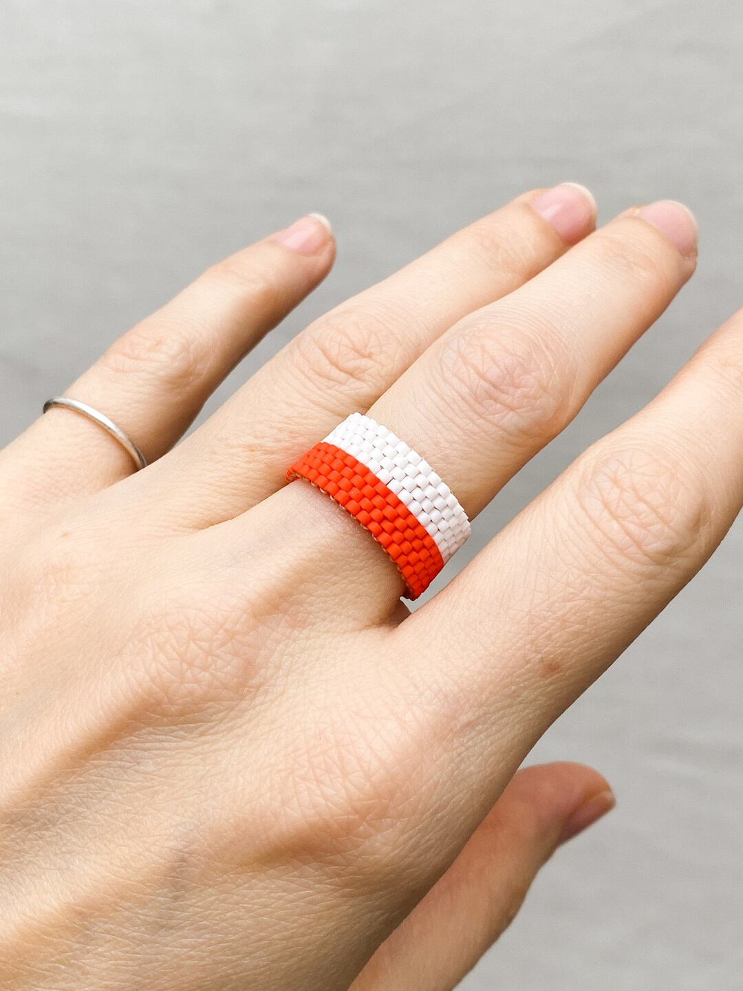 Polish Flag Beaded Ring Red White Ring Polska Flag Poland - Etsy
