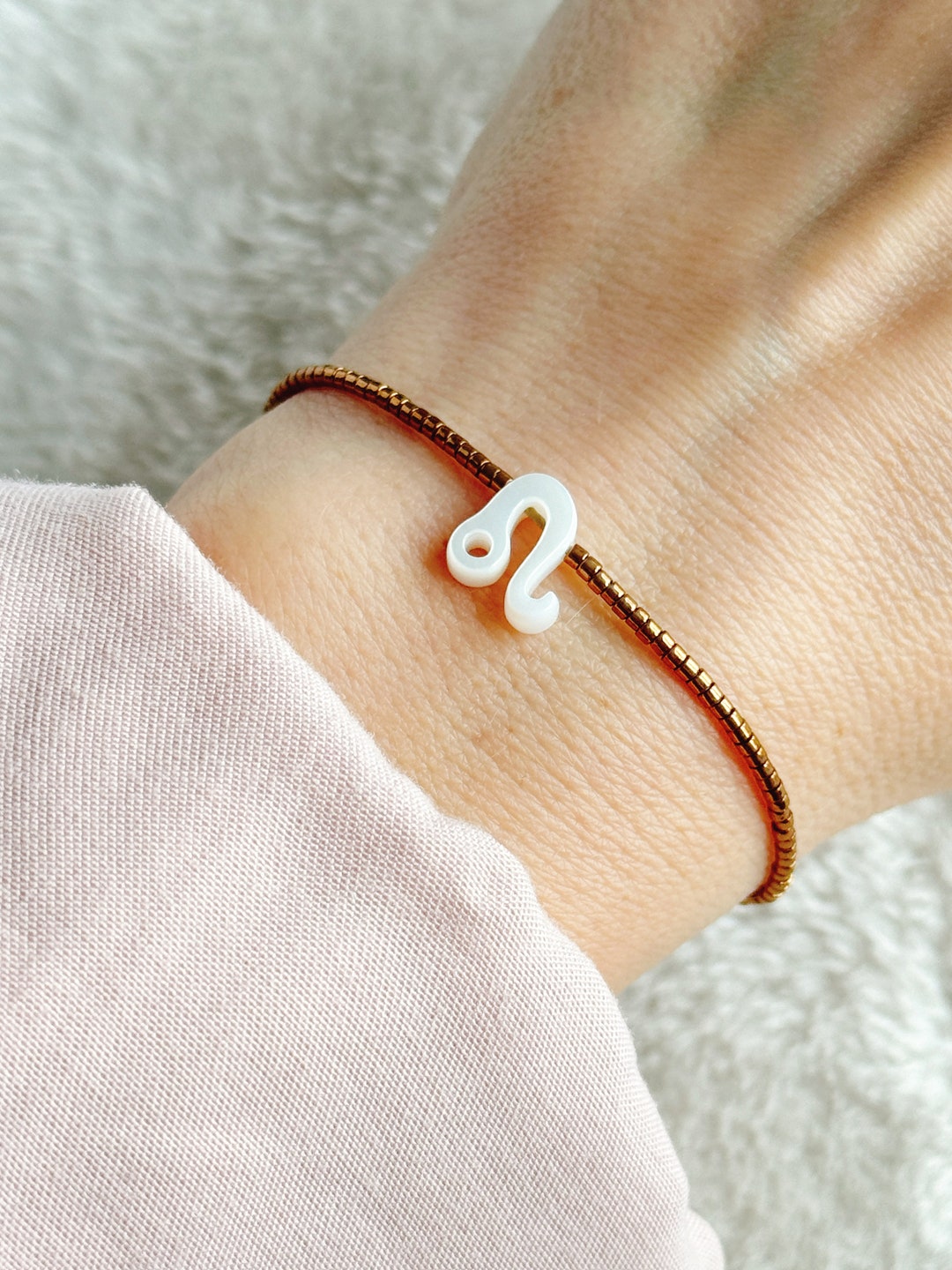 Golden Zodiac Sign Trendy Bracelet, Dainty Beaded Bracelet ...