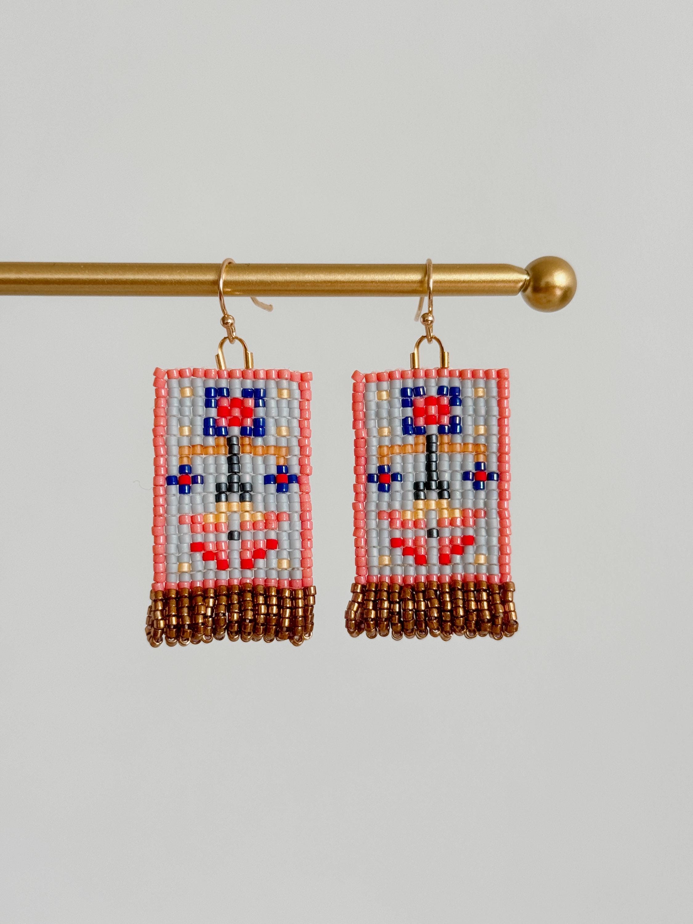 Unique Boho Dangle Drop Earrings, Handmade Abstract Beaded Earrings ...