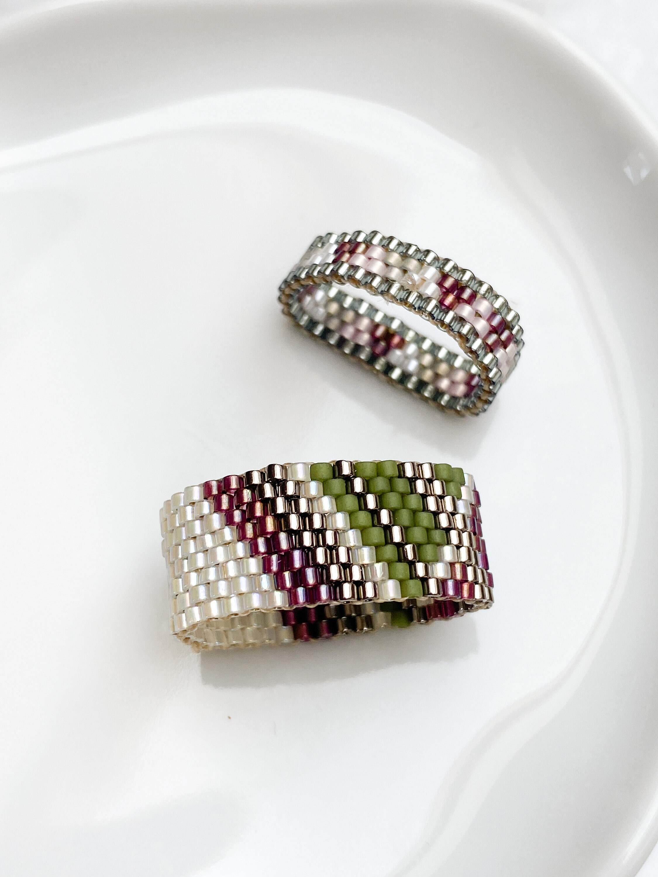 Stackable Rings Set, Handmade Unique Beaded Ring, Wide Simple Geometric ...