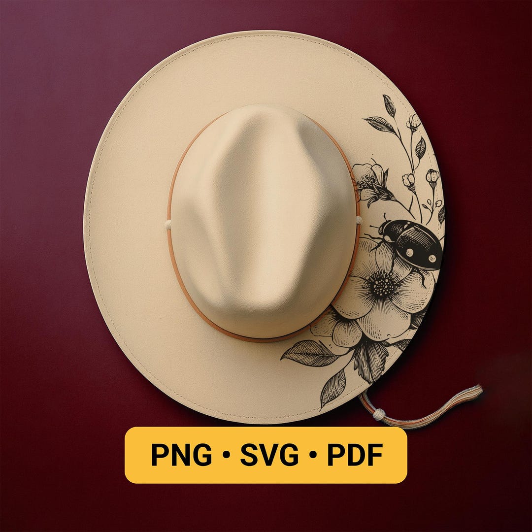 Ladybug and Flowers Laser Engraving Design, Hat Burning Png for ...