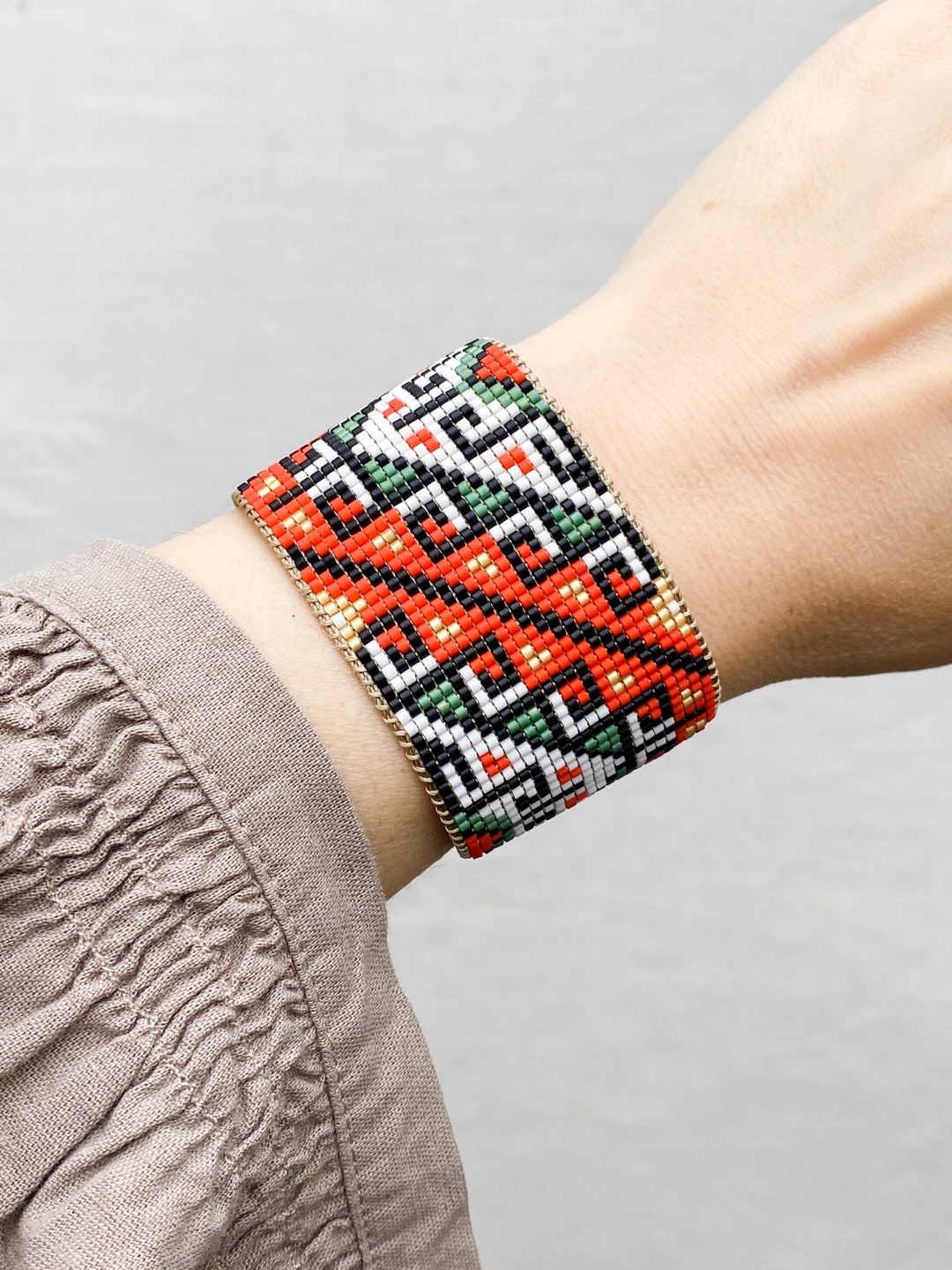 Ethnic Jewelry, Extra Wide Cuff Beaded Bracelet for Women, Birthday ...