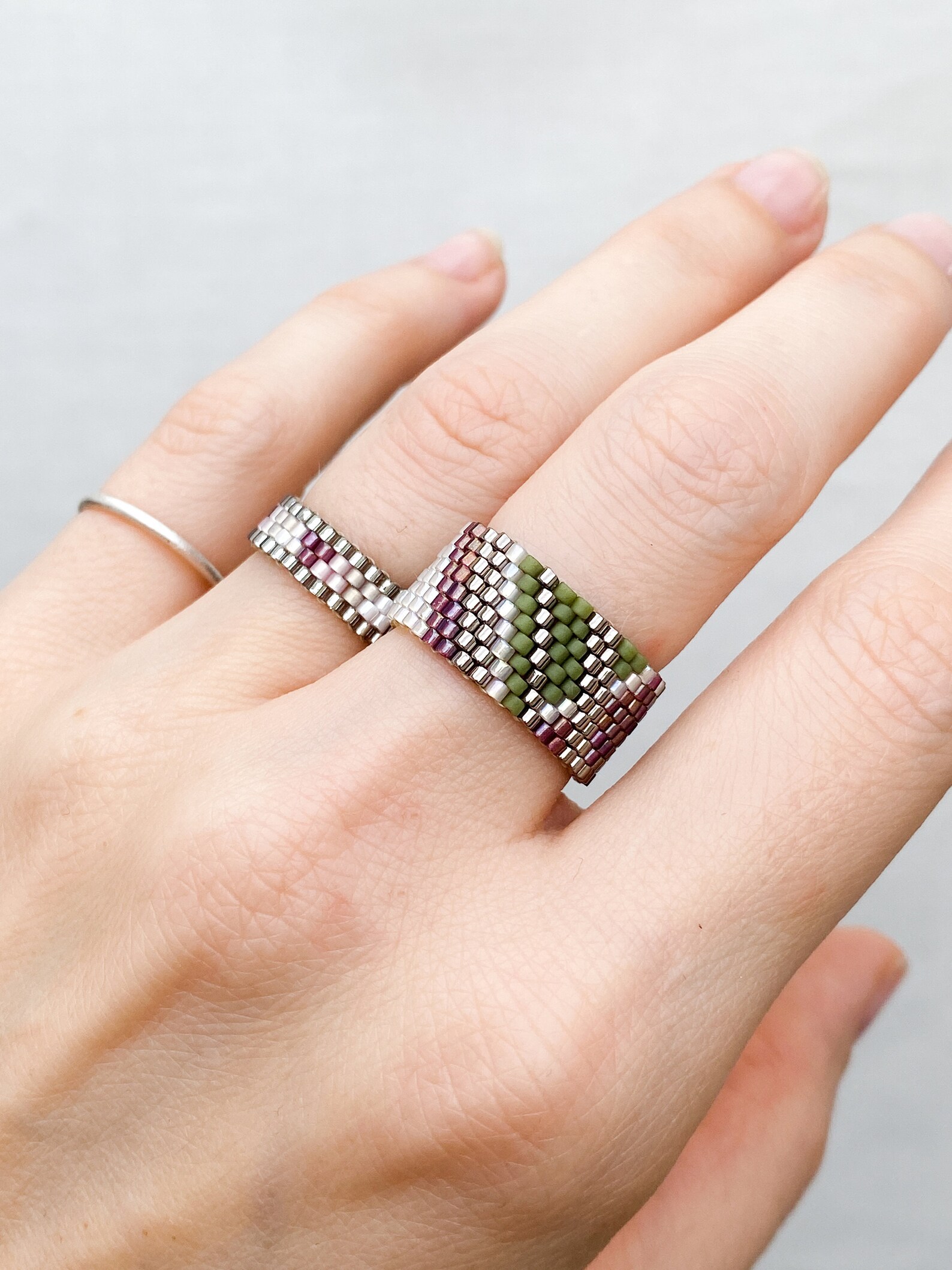 Stackable Rings Set, Handmade Unique Beaded Ring, Wide Simple Geometric ...