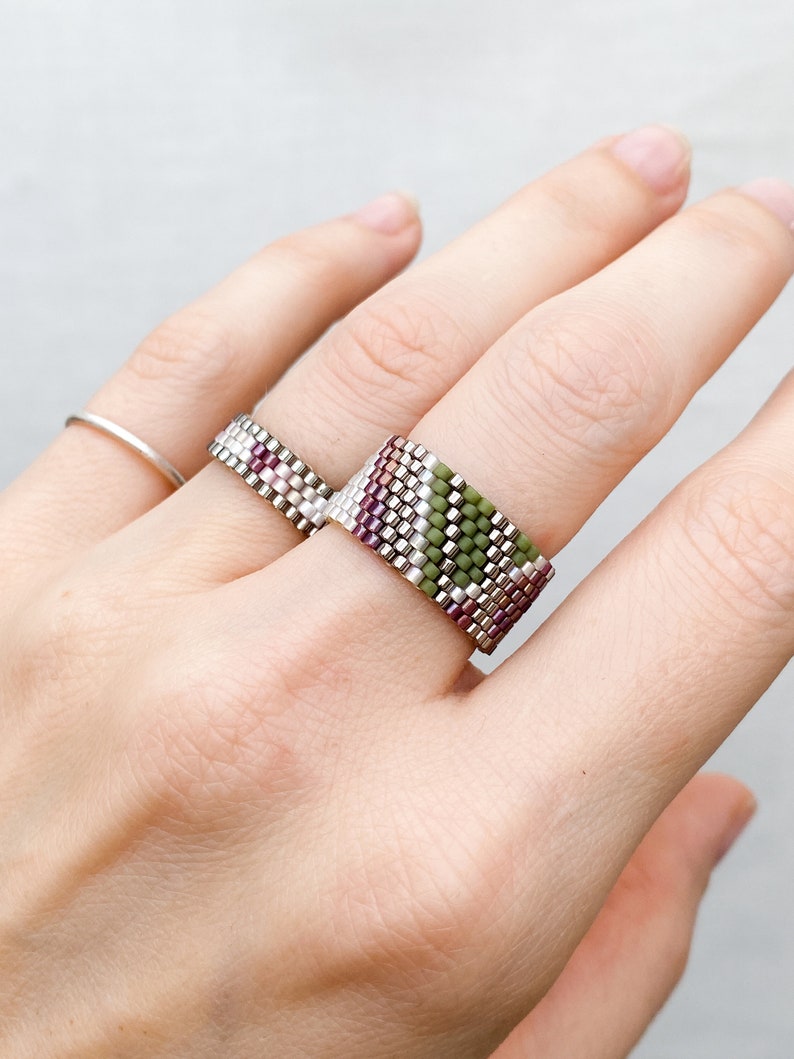 Stackable Rings Set, Handmade Unique Beaded Ring, Wide Simple Geometric ...