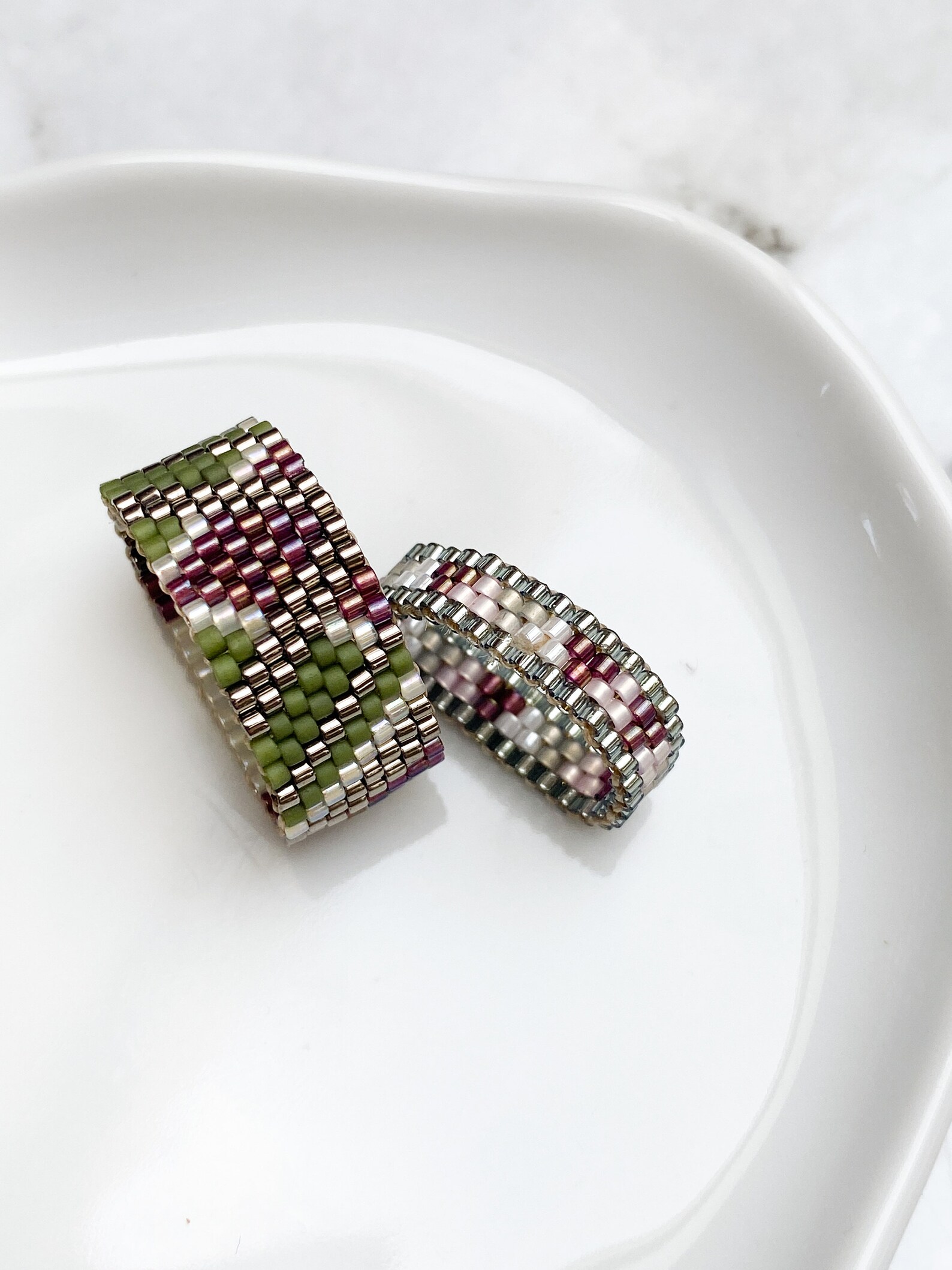 Stackable Rings Set, Handmade Unique Beaded Ring, Wide Simple Geometric ...