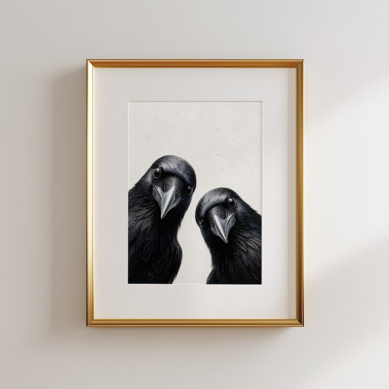 Whimsical Crows Wall Art, Minimalist Rustic Home Decor, Curious Bird ...