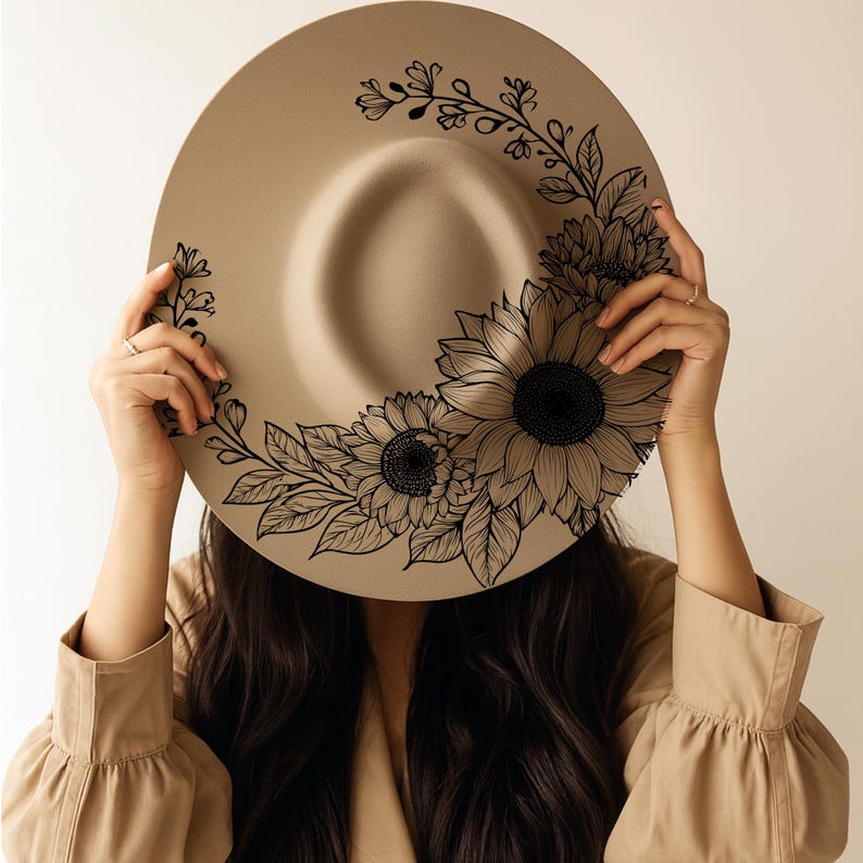 Hat Engraving Design, DIGITAL FILE, Sunflowers Hat Burning Stencil ...