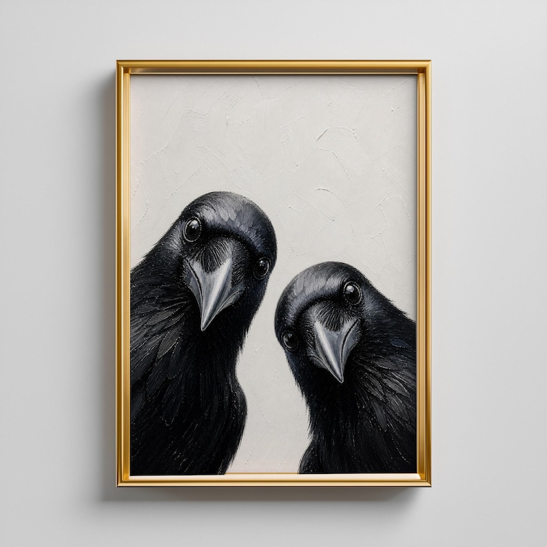 Whimsical Crows Wall Art, Minimalist Rustic Home Decor, Curious Bird ...