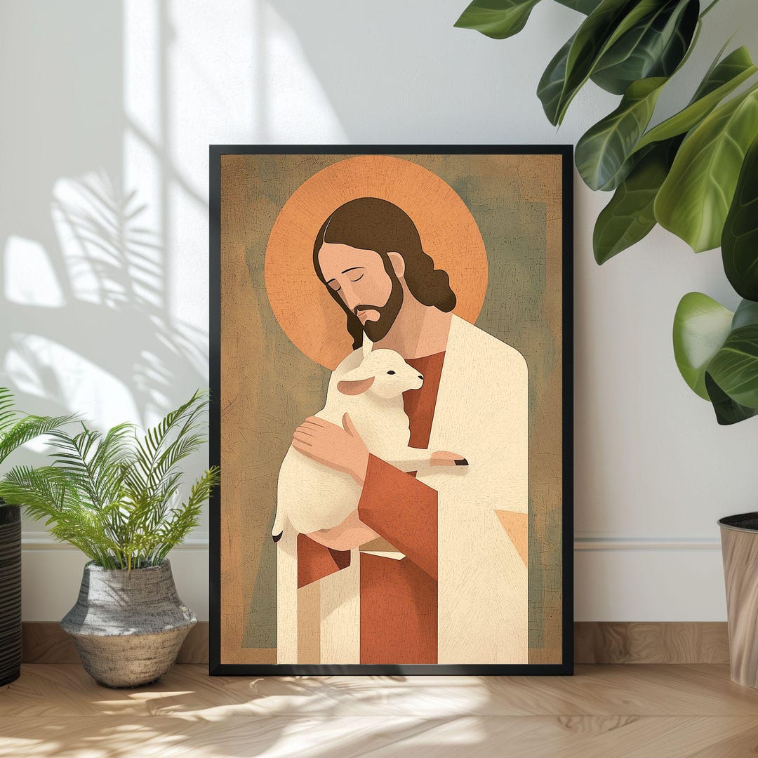 Jesus Holding Missing Lamb, Modern Christian, Parable of the Lost Sheep ...