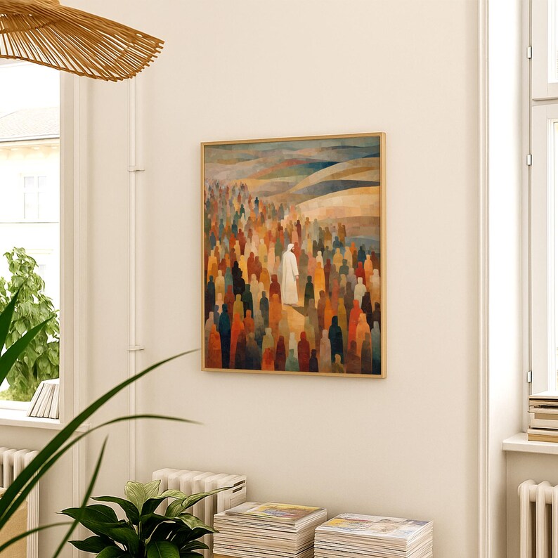 Jesus Feeds the 5000 Printable Christian Wall Art, Abstract Crowd Jesus ...