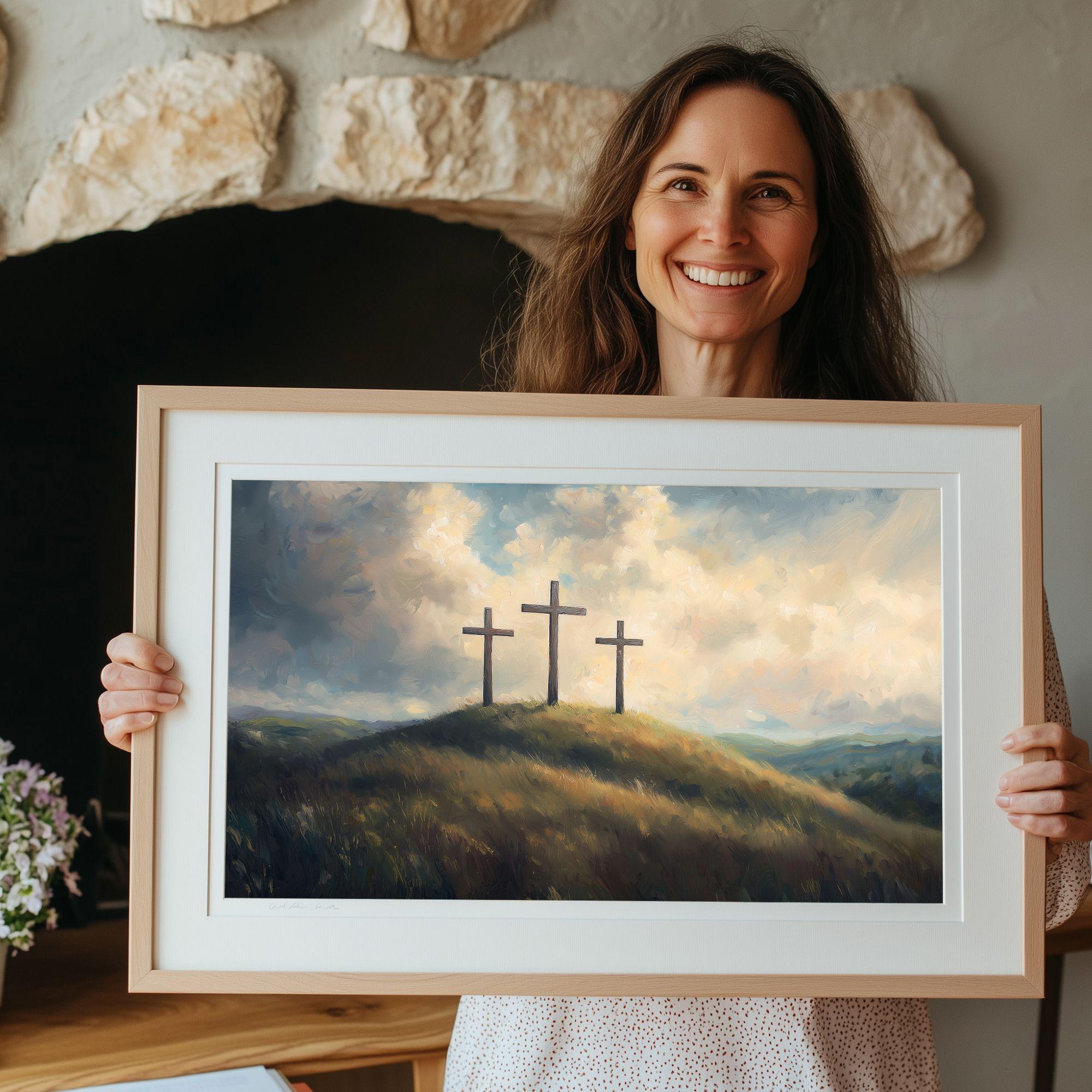 Three Crosses Painting Printable, Christian Wall Art, DIGITAL PRINT ...