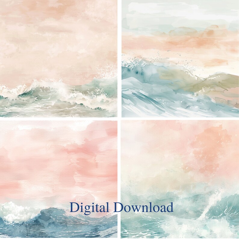 Pastel Waves Digital Paper Background, Blue, Green, and Pink Textures ...