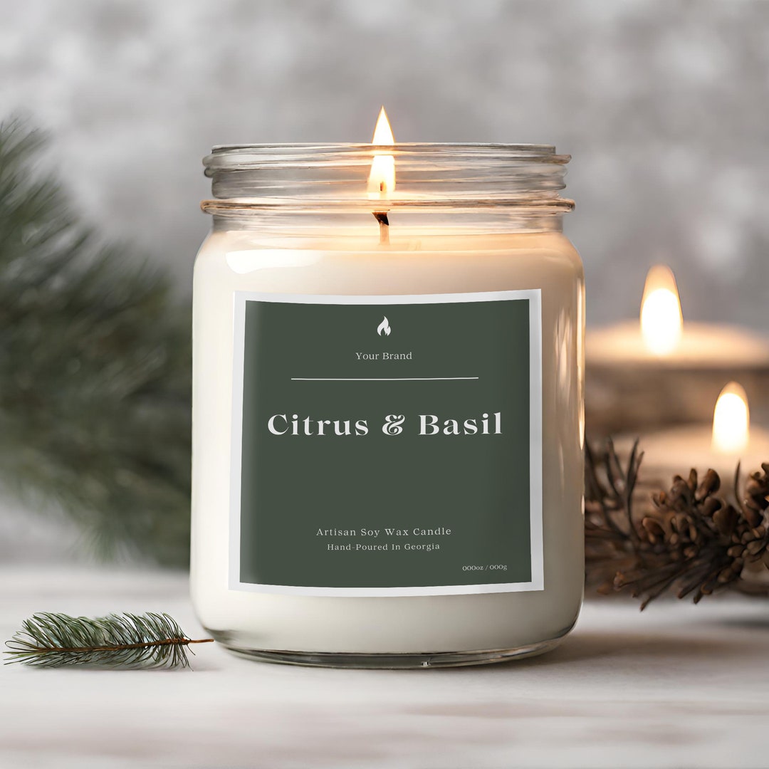 Editable Candle Label, Customizable Canva Tamplate, Dark Green Design ...