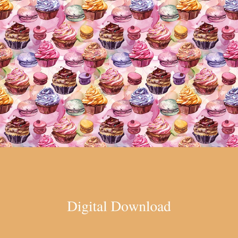 Vivid Macarons Cupcakes Seamless Patterns: Colorful Bakery Digital ...