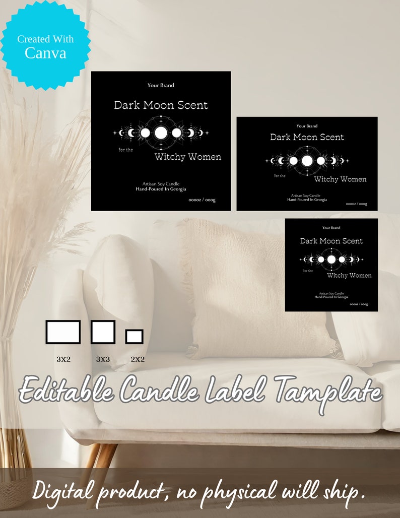 Editable Candle Label Customizable CANVA Template, DIY Minimalist Black ...