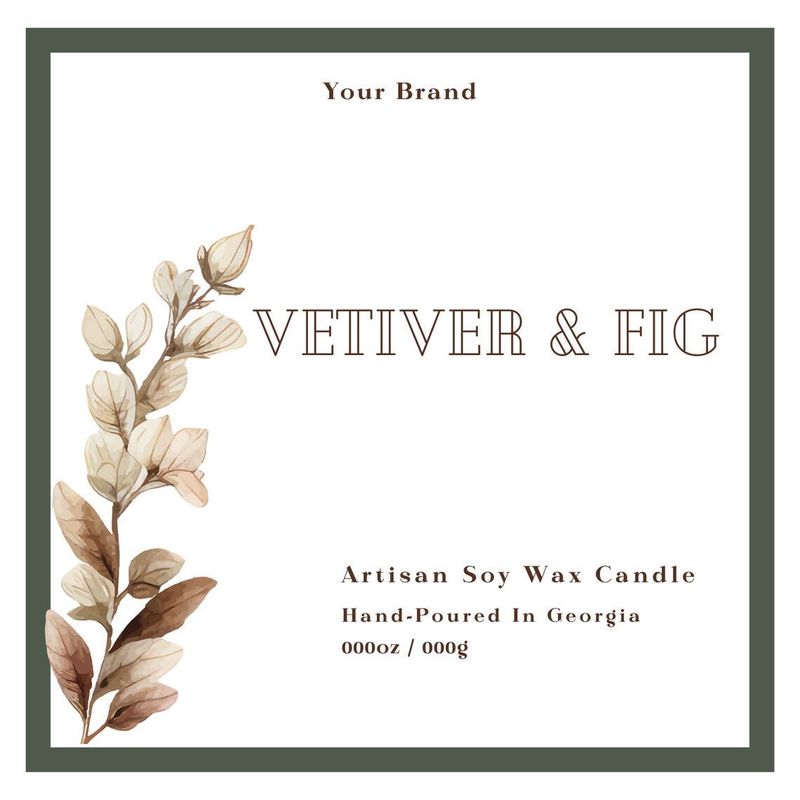 Editable Canva Candle Label, Customizable Tamplate, Floral Green Design ...