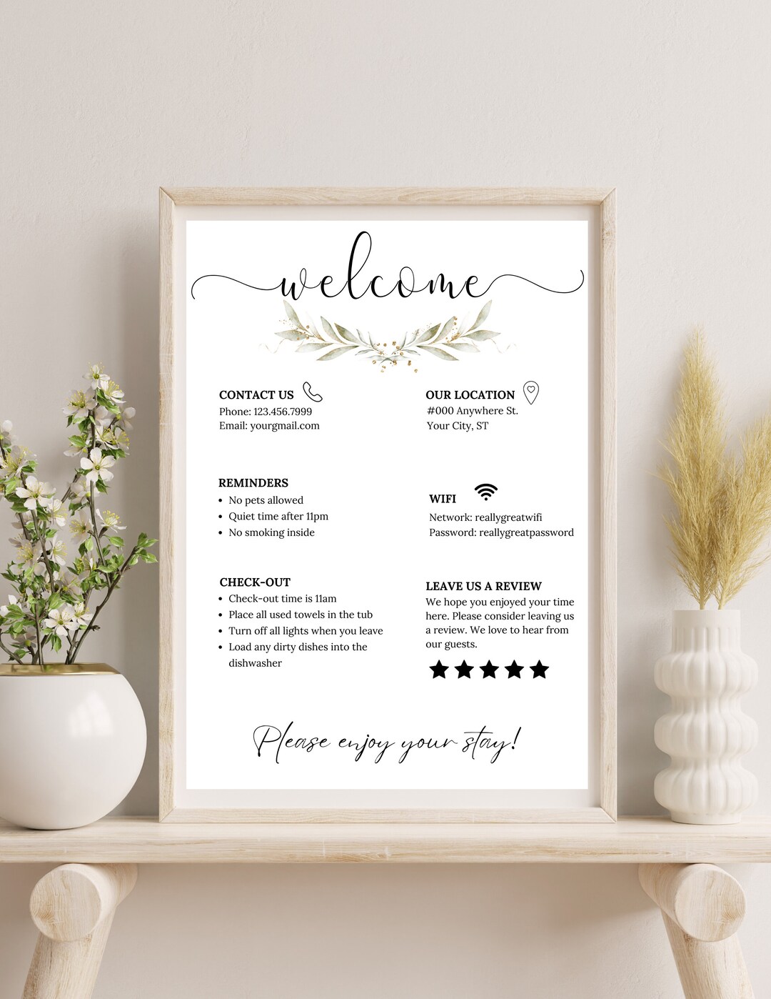 Editable Airbnb Host Welcome Sign: Vacation Rental Poster With Guest ...