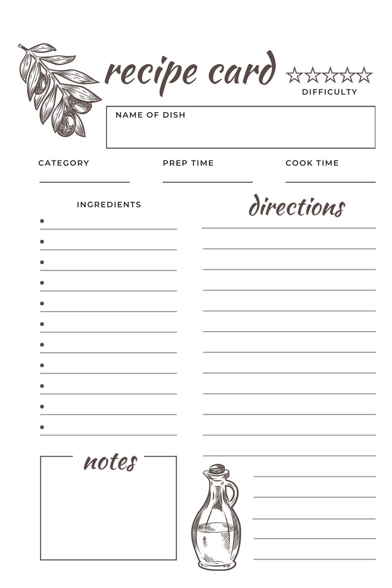 Printable Recipe Card With Minimalist Design, Fillable Recipe Page ...