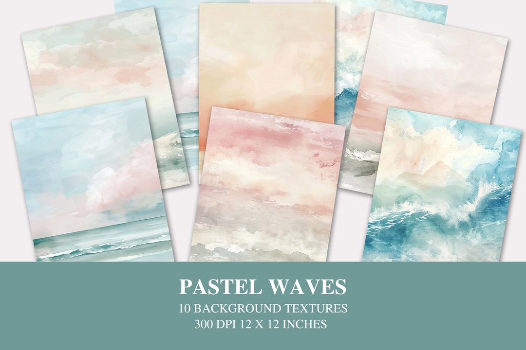 Pastel Waves Digital Paper Background, Blue, Green, and Pink Textures ...
