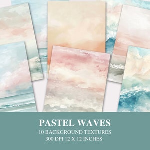 Pastel Waves Digital Paper Background, Blue, Green, and Pink Textures ...