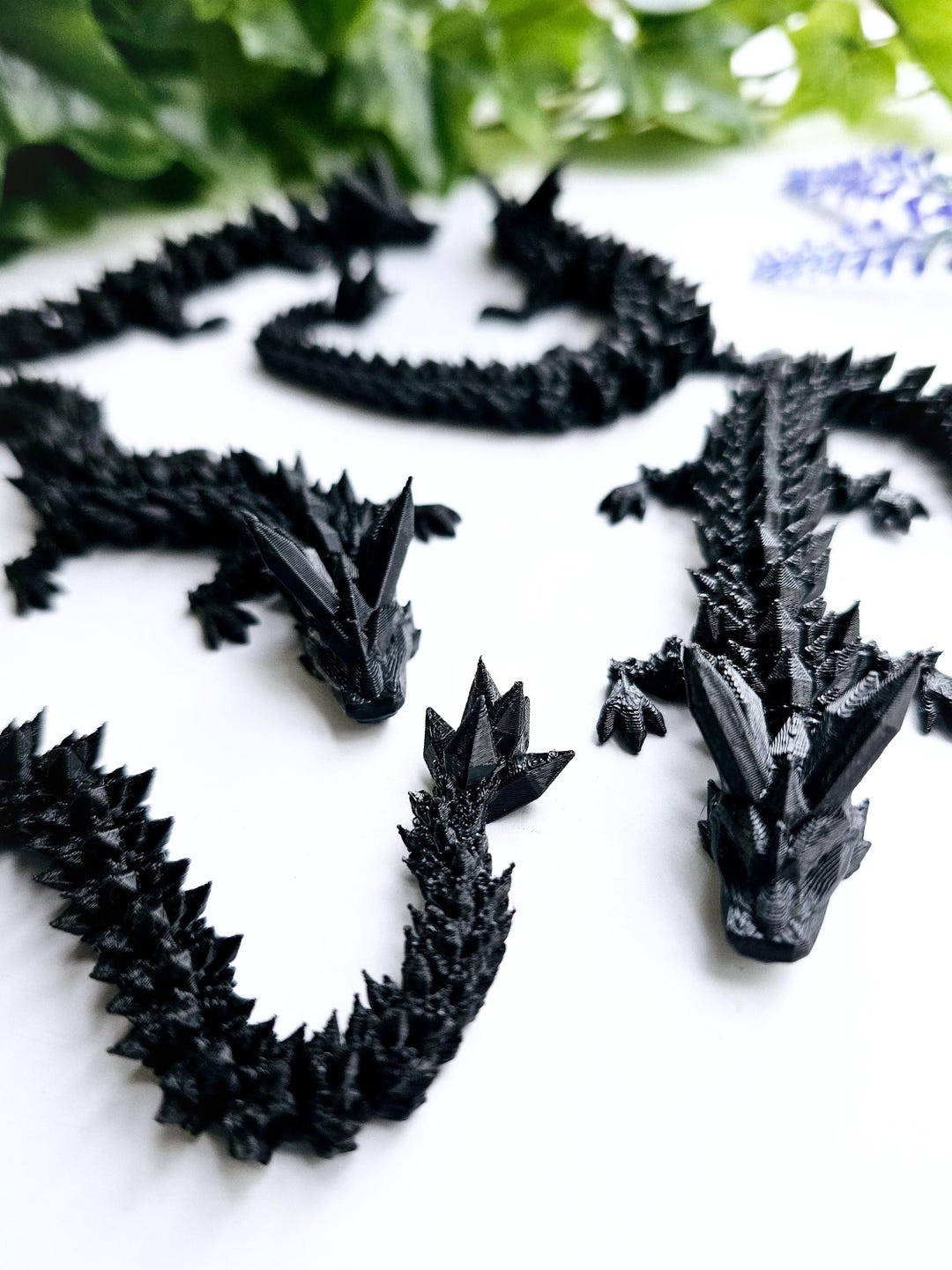 Black 3D Printed Articulated Dragons, Poseable Fantasy Figure, Unique ...