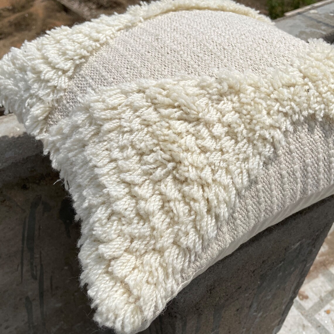 Organic cream neutral color cushion with tufted details 45 x | Etsy