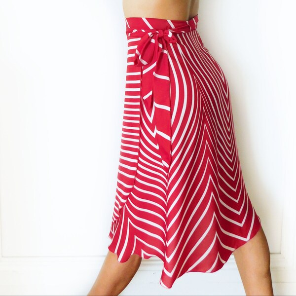 Red and White Striped Skirt - Etsy