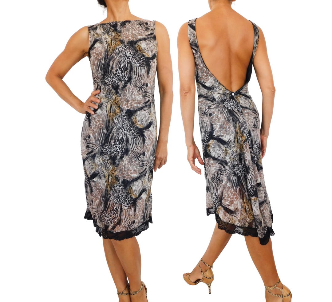 Tango Dress, Lace Dress, Open Back Dress, Fluted Dress, Evening Dress ...