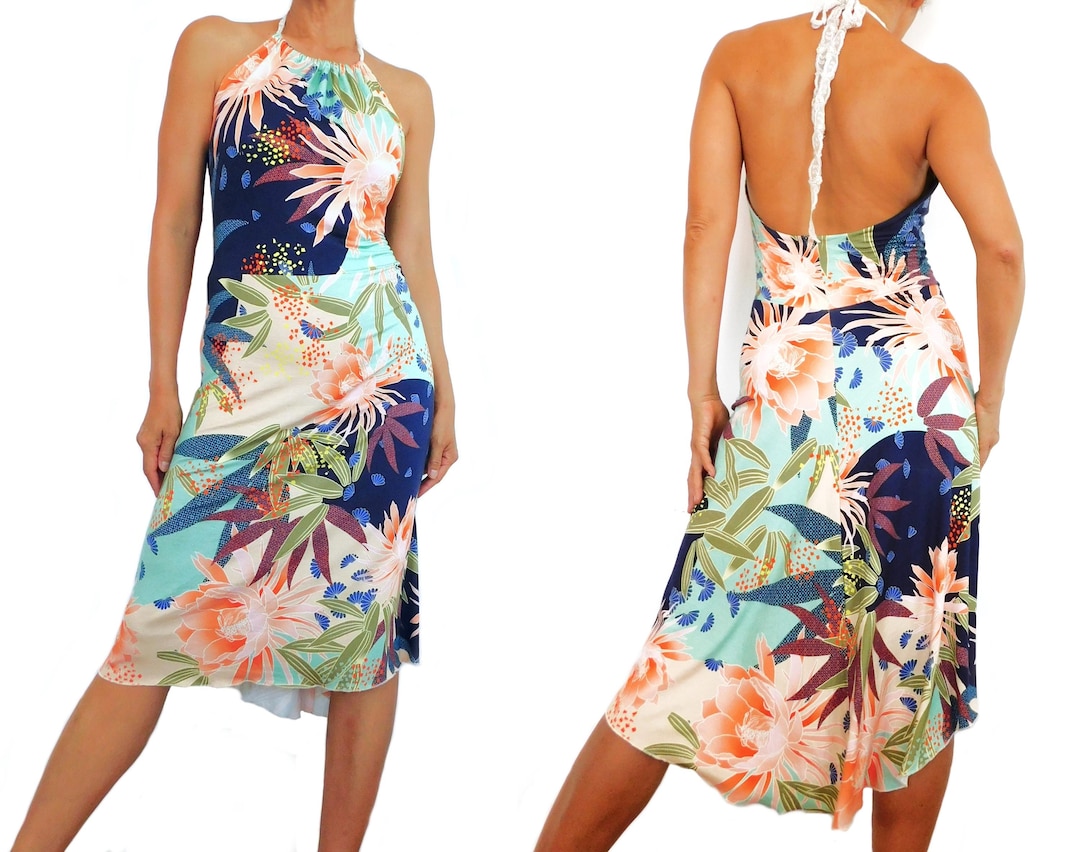 Robe Tango, Robe Dos Nu, Robe à Imprimé Floral, Robe D'été, Longueur Genou - Etsy