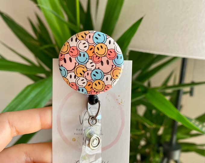 Smiley Face Badge Reel/badge Reel Nurse/cute Badge Reels/retro Badge ...