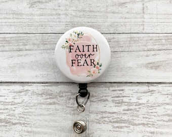 Religious Badge Reel Faith Over Fear Cross Medical Badge Reel Gift for ...
