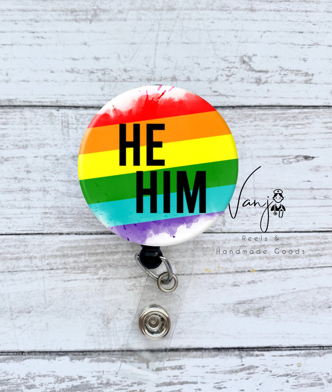 Pronoun Badge Name Retractable Badge Reel / He Him Badge - Etsy
