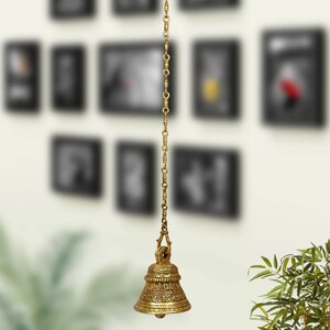 Indian Gods Engraved on Brass Hanging Bell, Hanging Decor Chain for ...