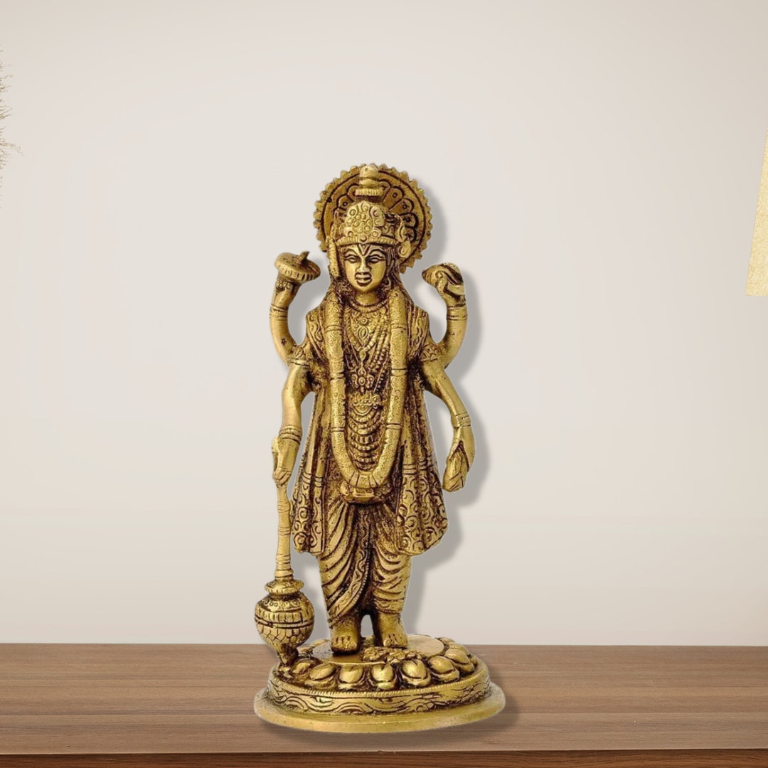 Brass Vishnu Idol for Pooja Room Temple, Housewarming Gift for New Home ...