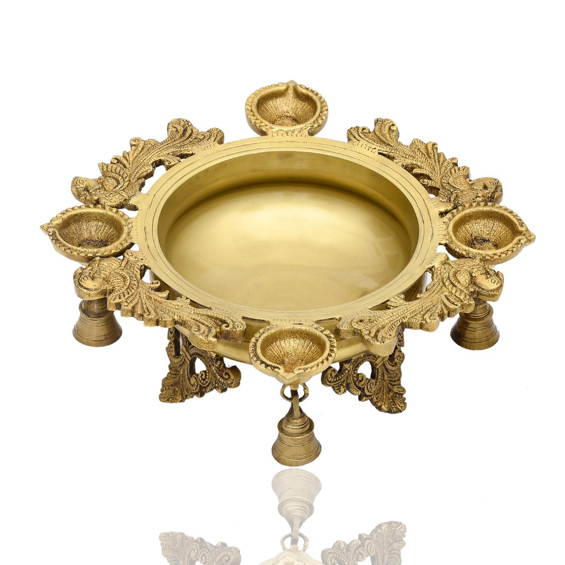 Peacock Design Brass Urli with Four Diyas Urli Decor Brass | Etsy