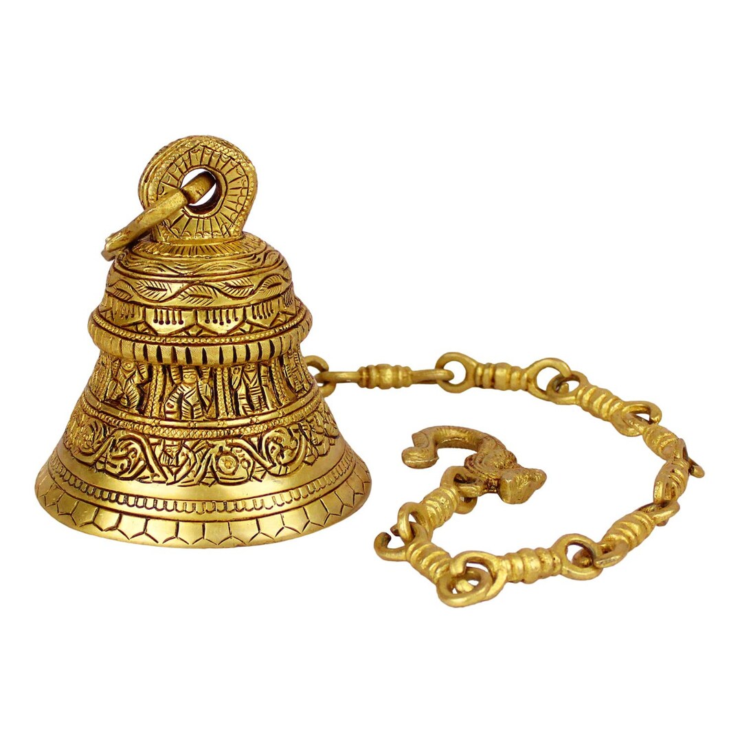 Indian Gods Engraved on Brass Hanging Bell, Hanging Decor Chain for ...