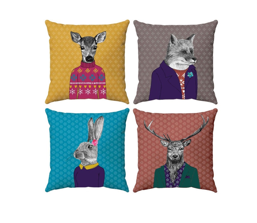 Woodland Creatures Cushions 45cm X 45cm FILLED Cushions, Stag Cushion ...
