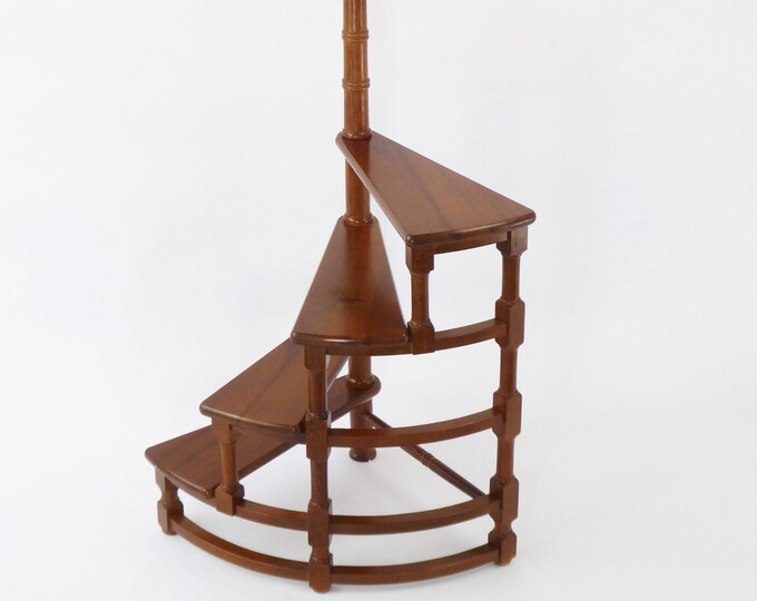 Vintage Wooden Library Stairs, Large 50's Spiral Bookcase Ladder ...