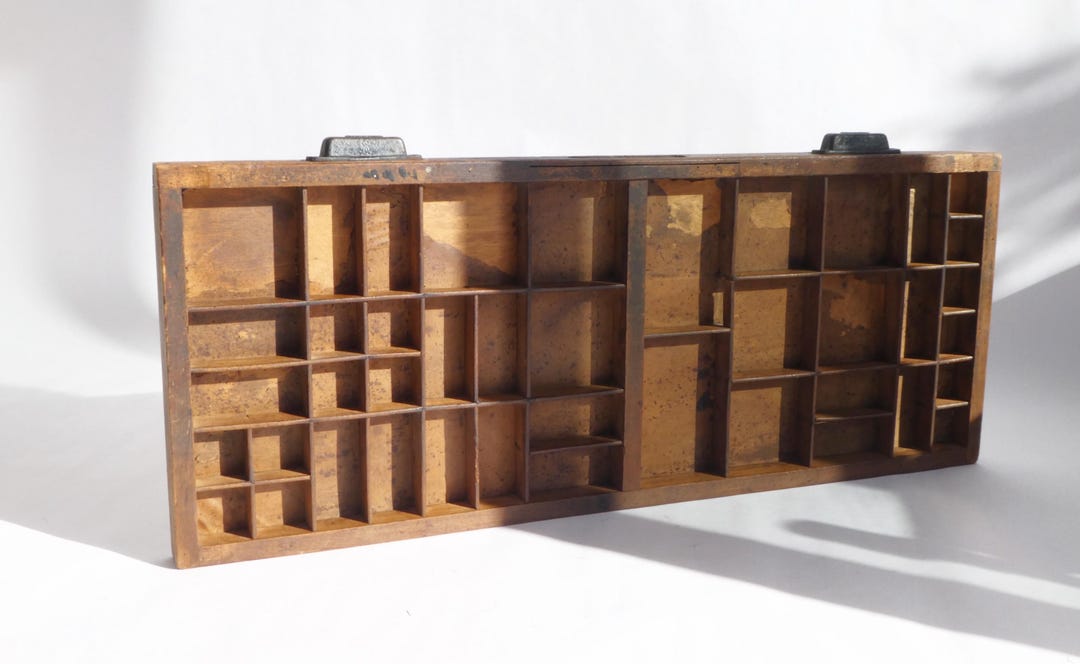 Antique Wooden Letter Press Tray, Original Printers Tray With Metal ...