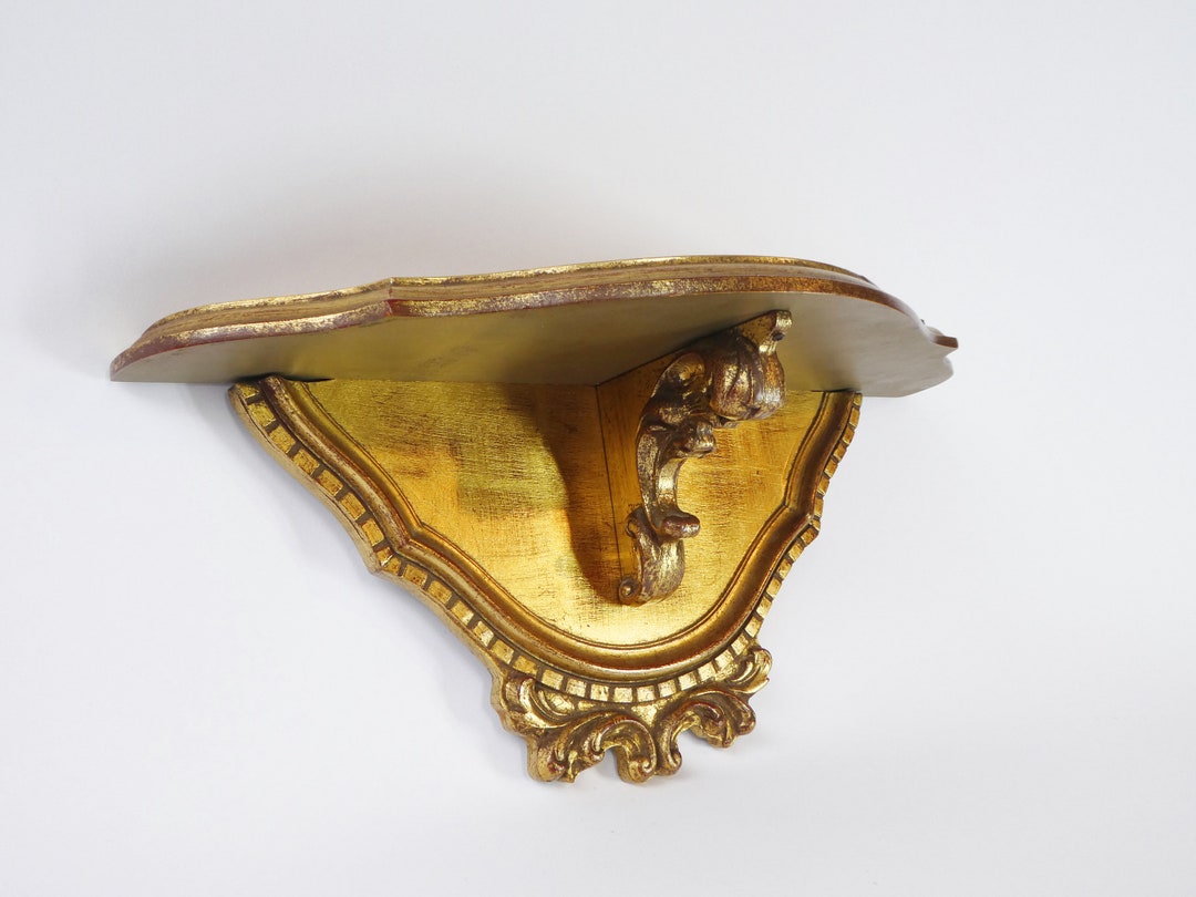 Vintage Carved Wooden Italian Wall Shelf, Beautiful Gold Wall Console ...