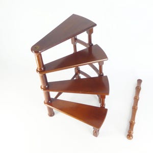 Vintage Wooden Library Stairs, Large Mid Century Spiral Bookcase Ladder ...
