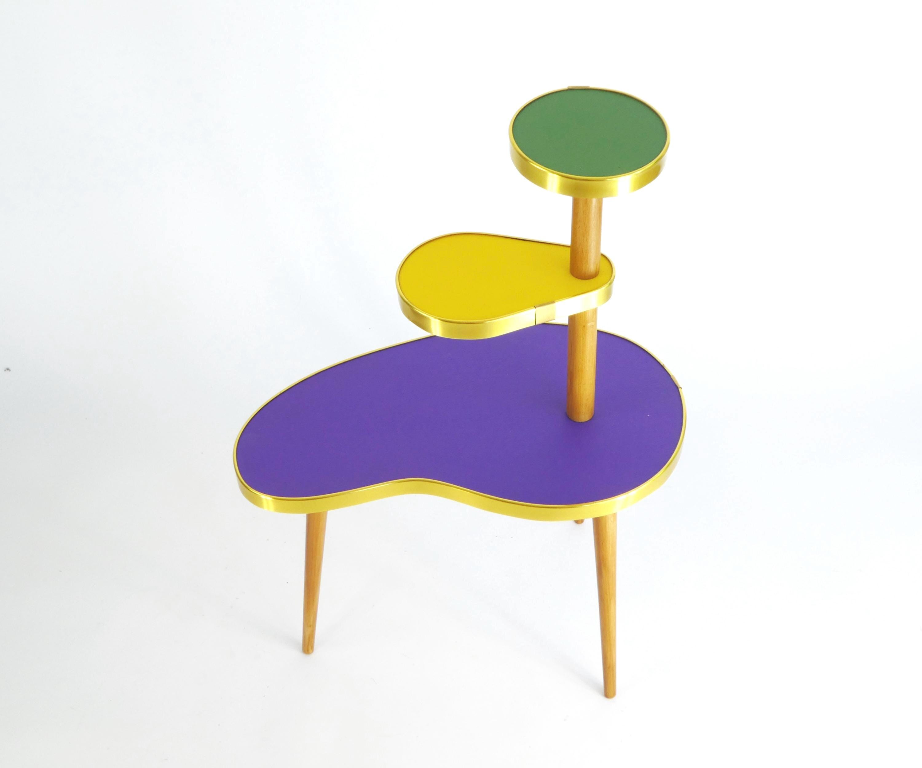 Retro Small Kidney Plant Stand With Purple, Yellow and Green Tiers ...