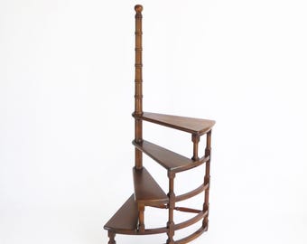 Vintage Wooden Library Stairs, Large 50's Spiral Bookcase Ladder ...
