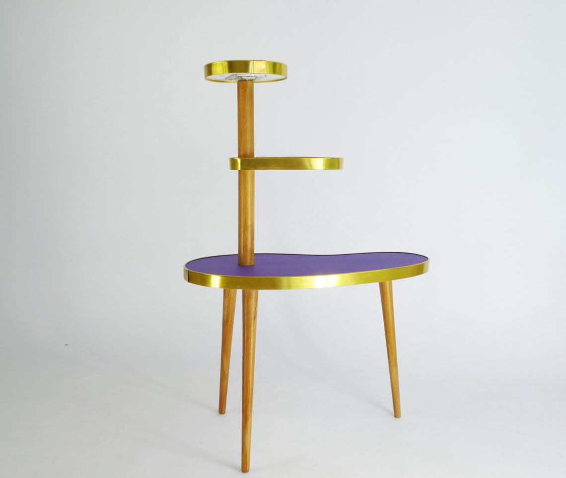Retro Small Kidney Plant Stand With Purple, Yellow and Green Tiers ...