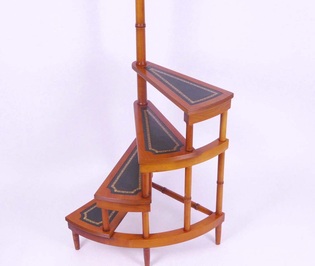 Vintage Large Victorian Style Library Steps With Green Leather, 50's ...