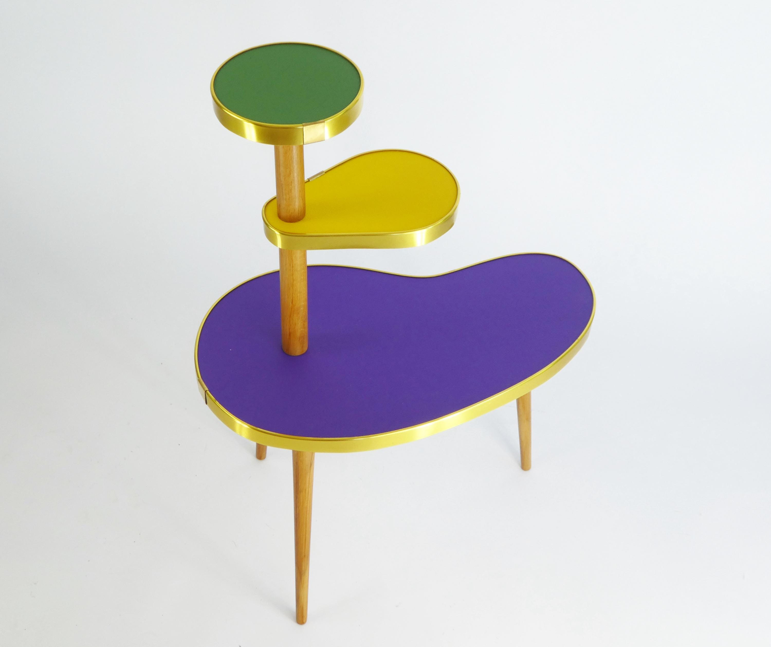 Retro Small Kidney Plant Stand With Purple, Yellow and Green Tiers ...