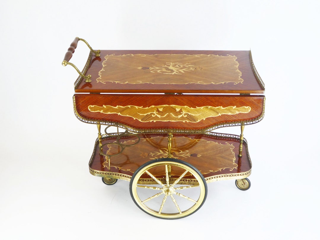 Italian Vintage Bar Cart Beautiful Inlaid Marquetry, Hollywood Regency ...