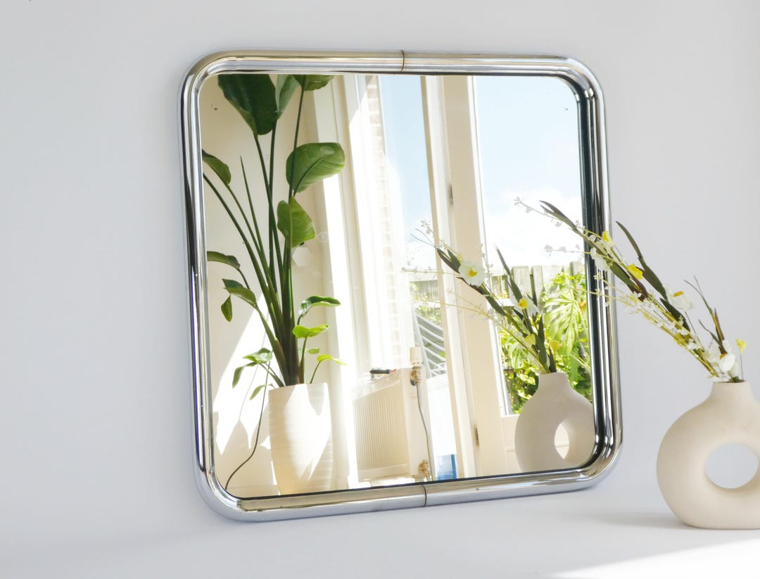 Modern Mid Century Chrome Rectangular Wall Mirror, Vintage Tubular ...